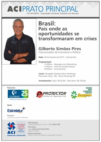 Gilberto Simões Pires estará quinta-feira no Prato Principal da ACI