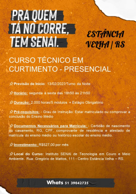 Aproveite o SENAI NOVEMBER e faça sua matrícula no Curso Técnico em ...