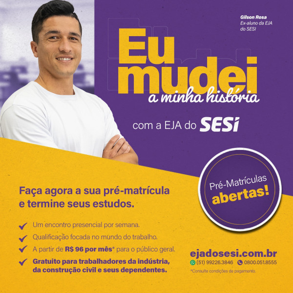 Matrículas abertas para EJA no Sesi Novo Hamburgo